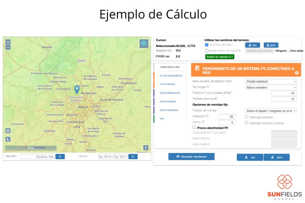 PVGIS - Guía rápida y ejemplo de cálculo en Español ☀️ SunFields